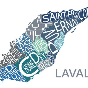 Typographic Map of Laval, Quebec | City Map Poster | Neighbourhood ...