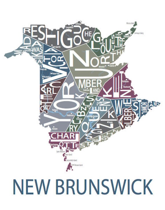 Typographic Map of New Brunswick Canada | Etsy