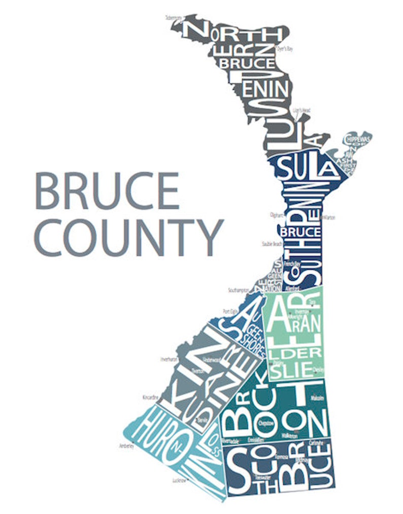 Typographic Map of Bruce County Ontario | Etsy