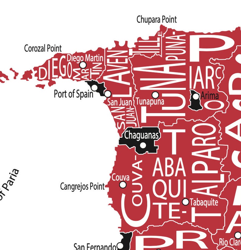 Typographic Map of Trinidad & Tobago Caribbean Island Map - Etsy Canada