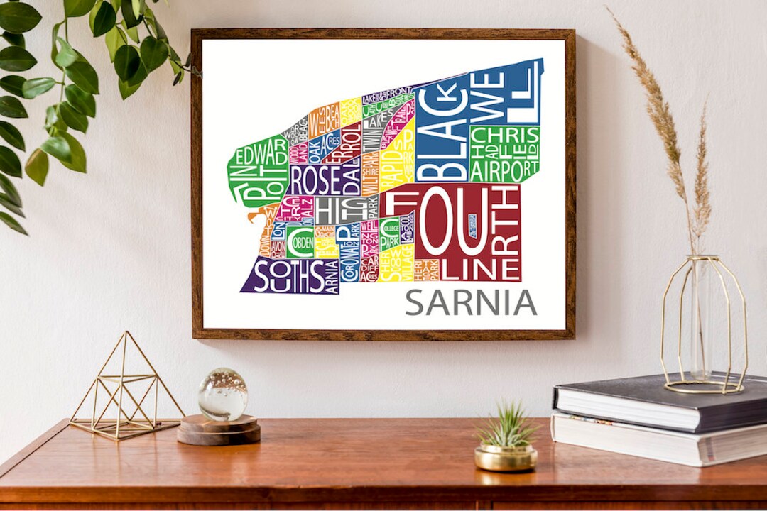 Typographic Map of Sarnia, Ontario | Custom City Print | Lambton County ...