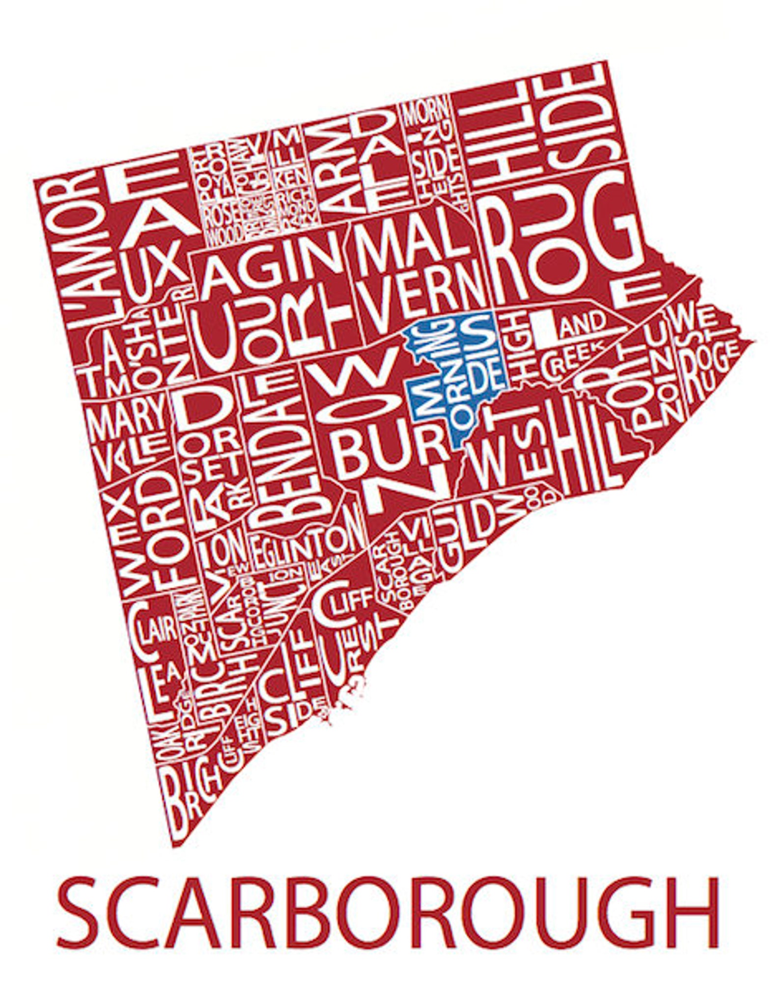 Typographic Map of Scarborough in Toronto Neighbourhood Map | Etsy Canada