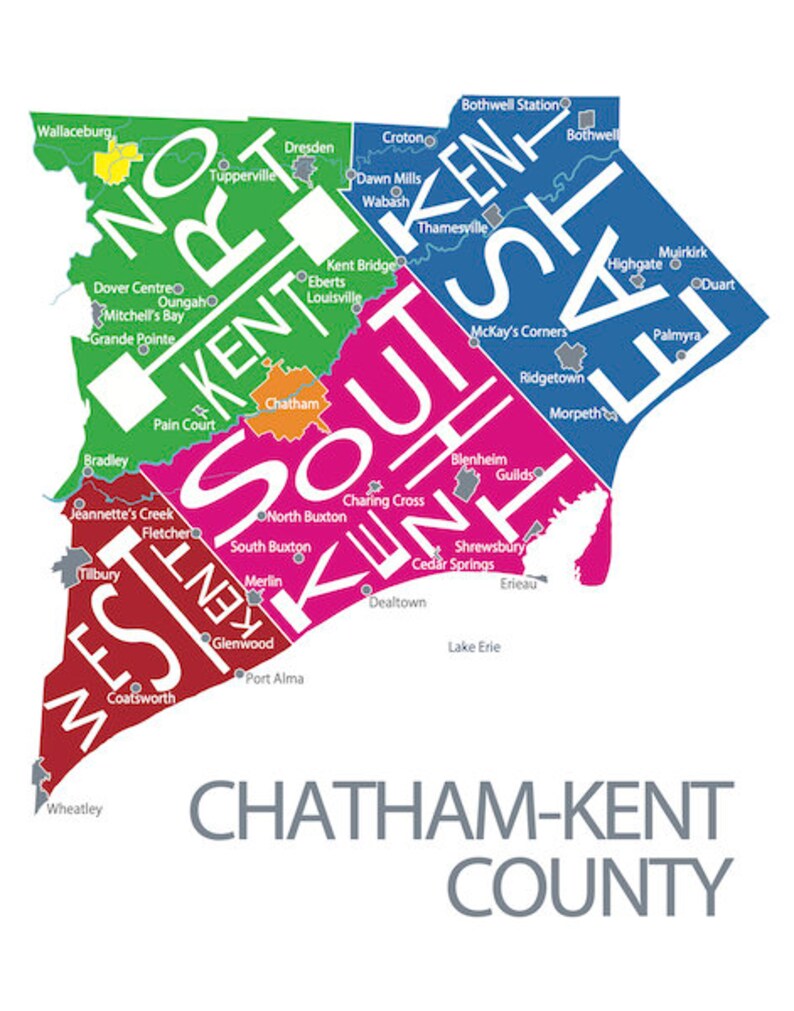 Typographic Map of Chatham-kent County Ontario County Map | Etsy