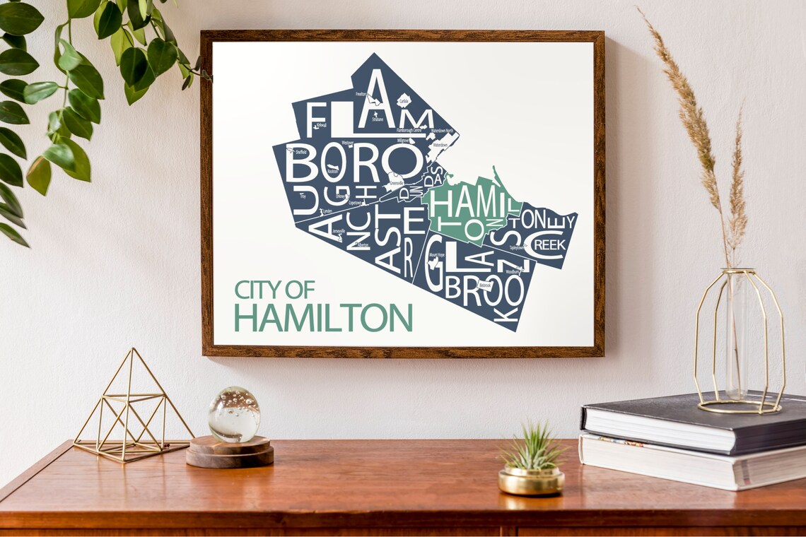 Typographic Map of Hamilton Hamilton Wentworth Map City | Etsy