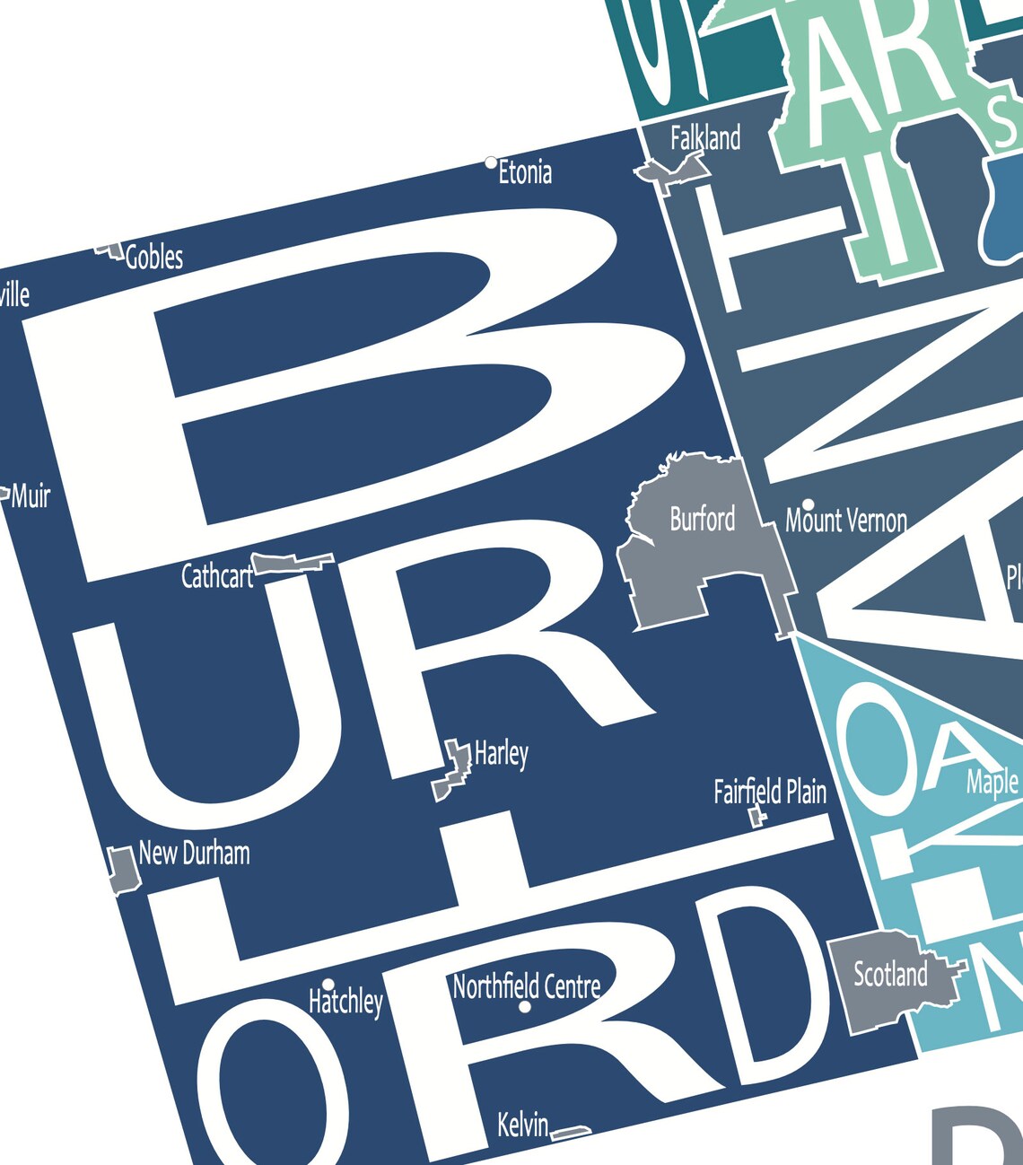 Typographic Map of Brant County County Map Print Ontario | Etsy