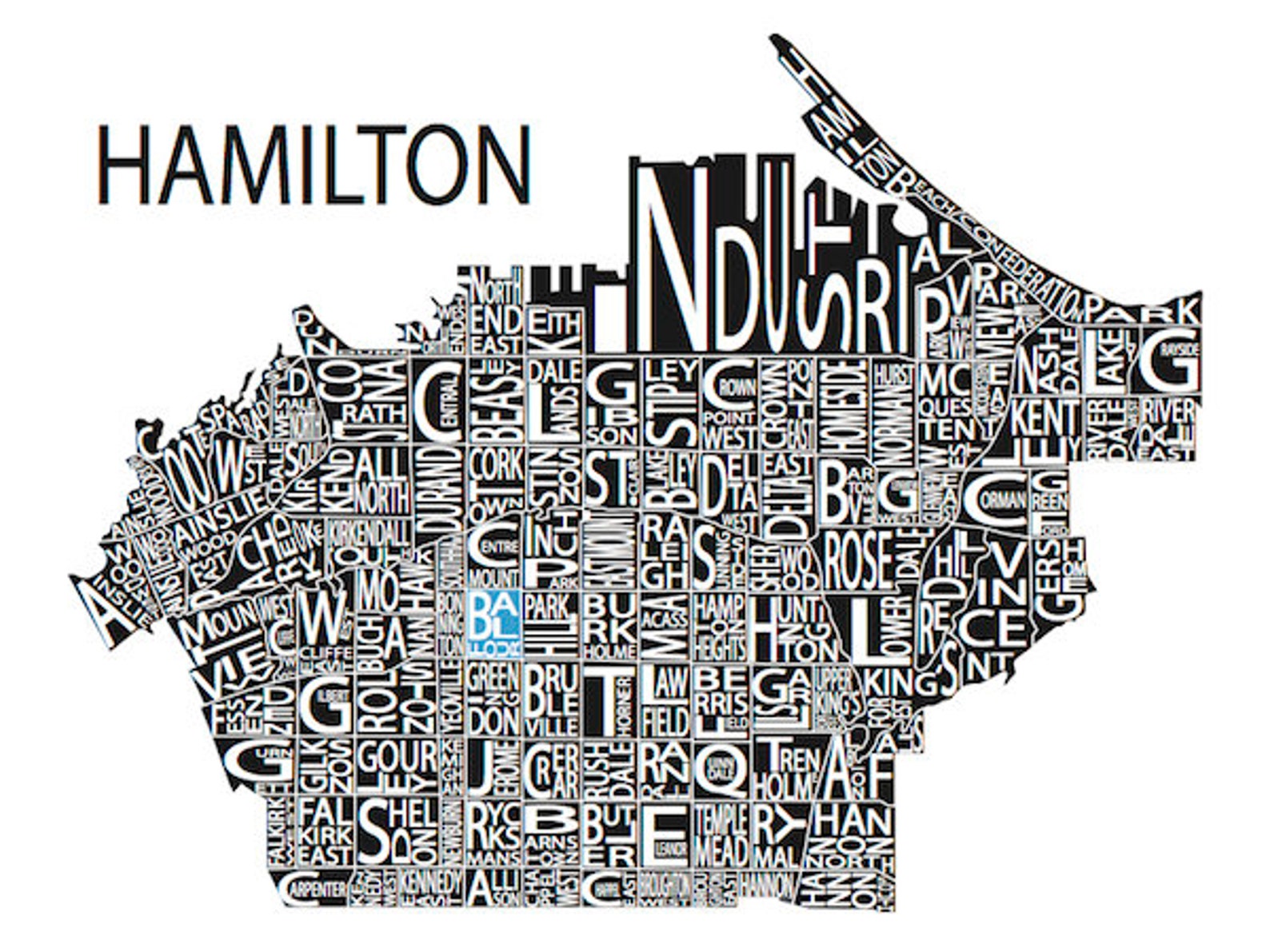 Typographic Map of Hamilton Ontario Neighbourhood Poster | Etsy