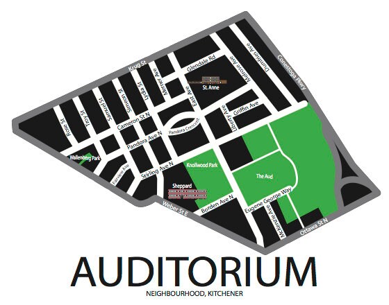 Typographic Map of the Auditorium Neighbourhood of Kitchener, Ontario ...