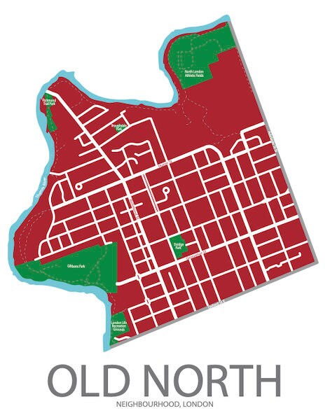 Typographic Map of the Old North Neighbourhood in London, Ontario ...