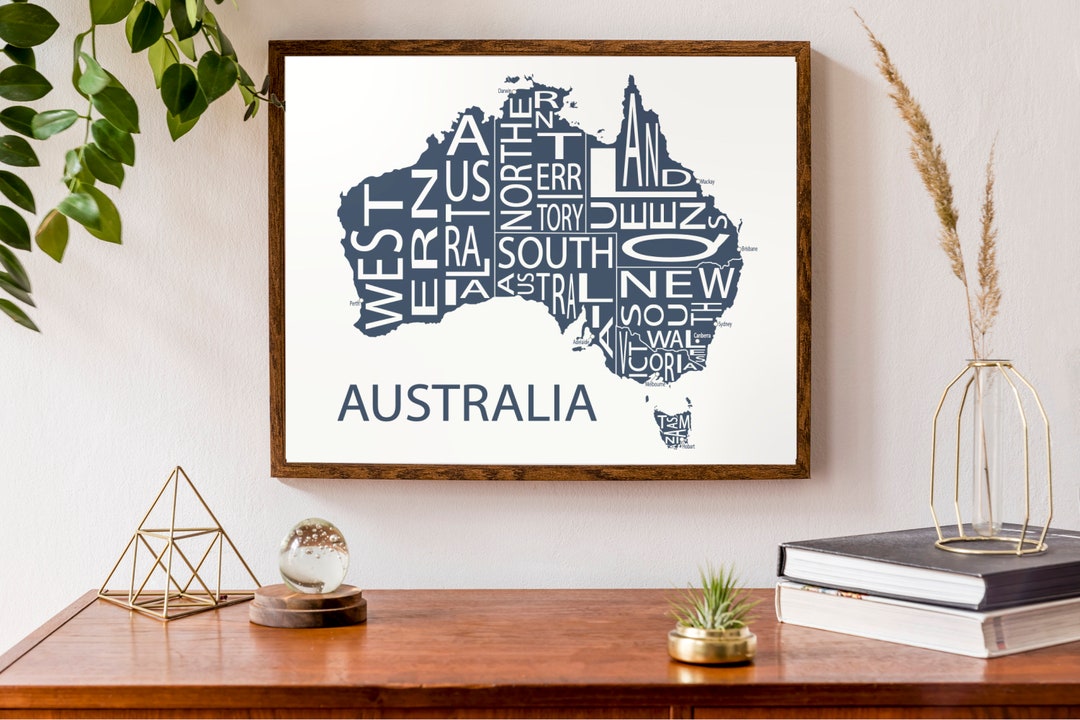 Typographic Map of Australia Aussie Regional Map With - Etsy