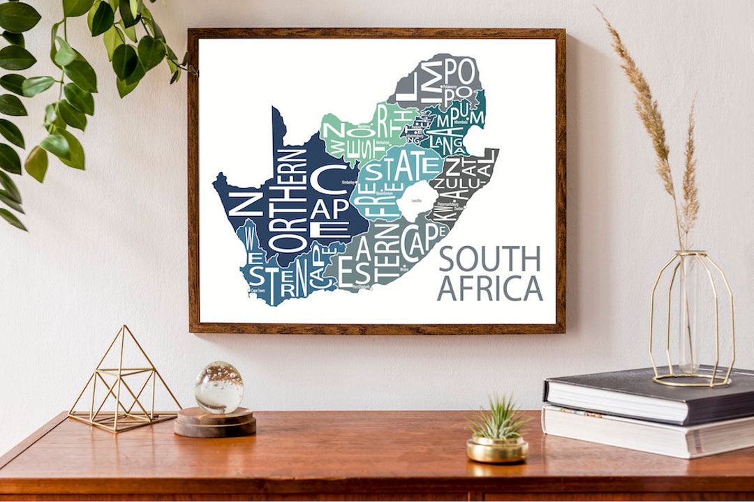 Typographic Map of South Africa | Country Map Art | African Map ...