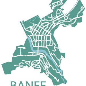 Typographic Map of Banff, Alberta | Canadian Rockies Town Map | City ...