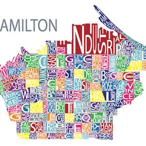 Typographic Map of Hamilton Hamilton Wentworth Map City Map Print ...