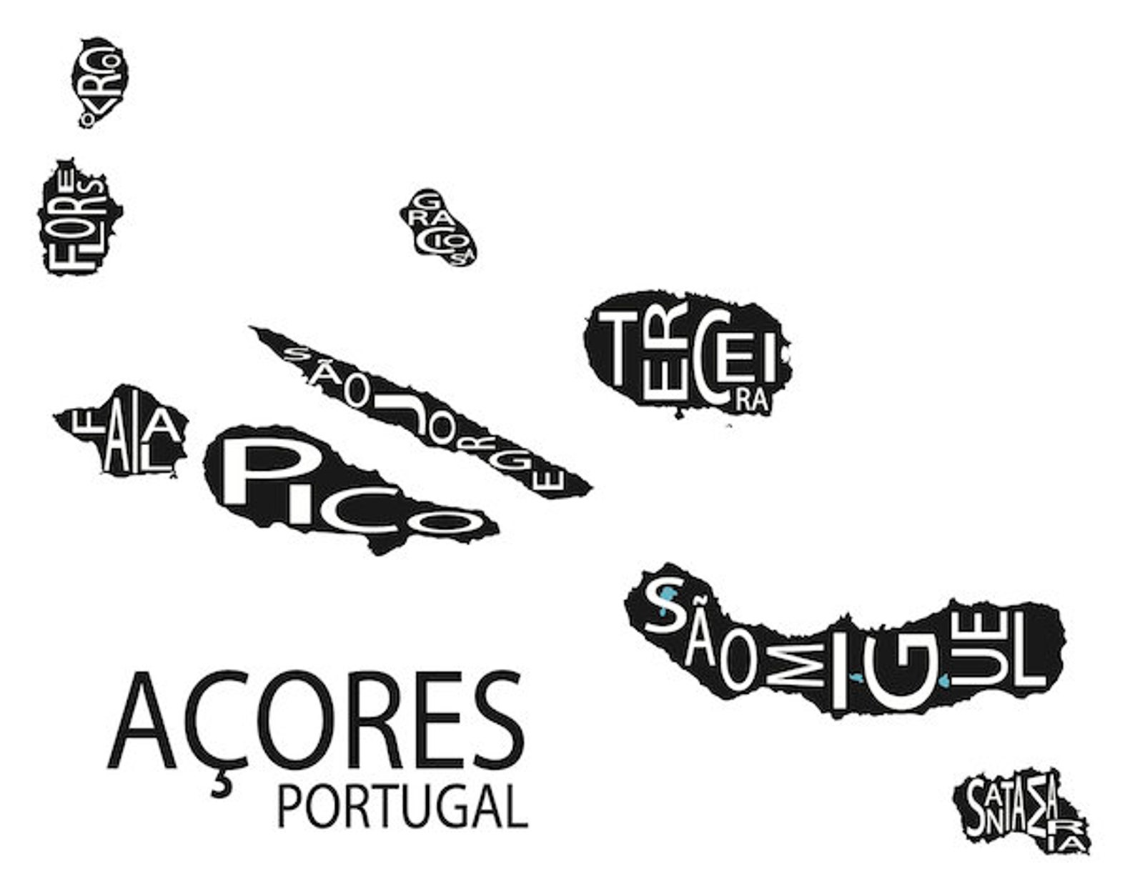 Typographic Map of Azores Islands, Portugal Portuguese Republic Map ...