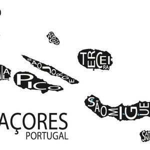 Typographic Map of Azores Islands, Portugal | Portuguese Republic Map ...