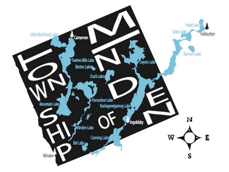Typographic Map of Haliburton County, Ontario | Ontario Map Poster ...