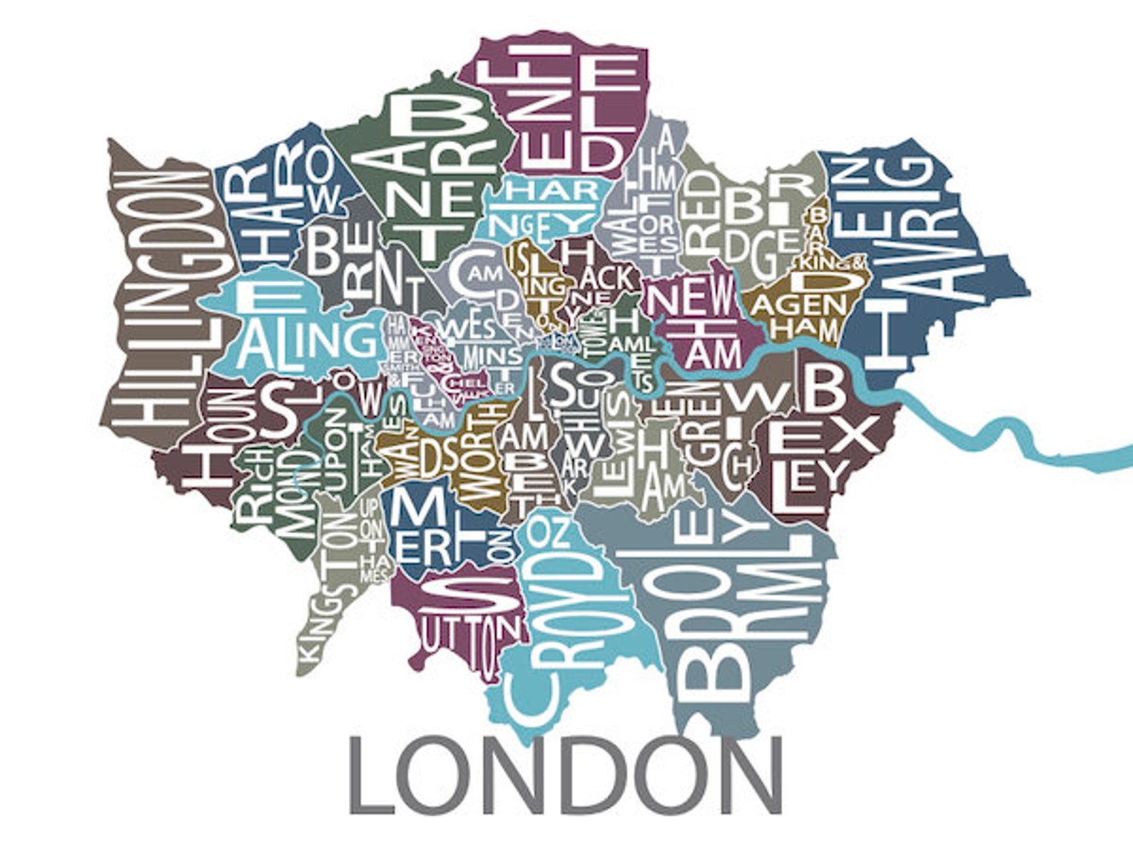 Typographic Map of London England United Kingdom UK - Etsy