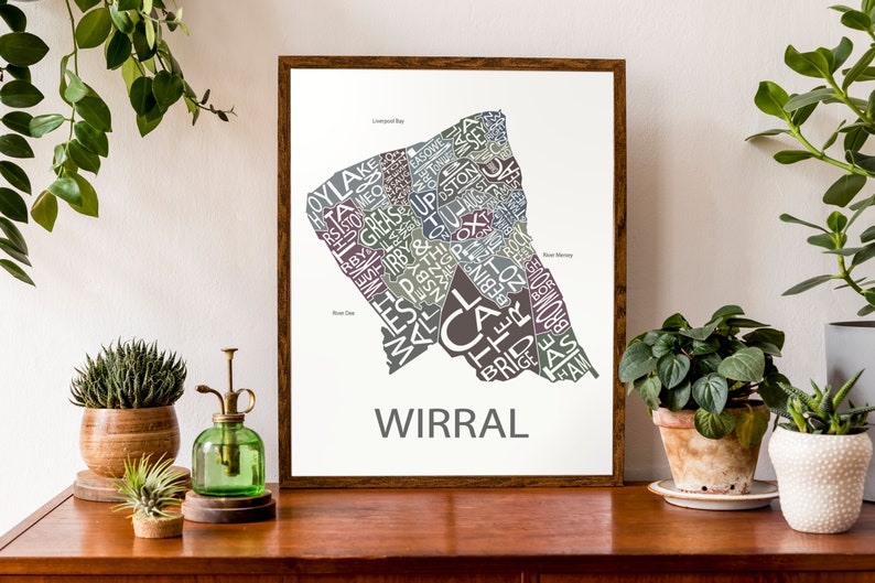 Typographic Map of Wirral England Borough of Wirral Map - Etsy