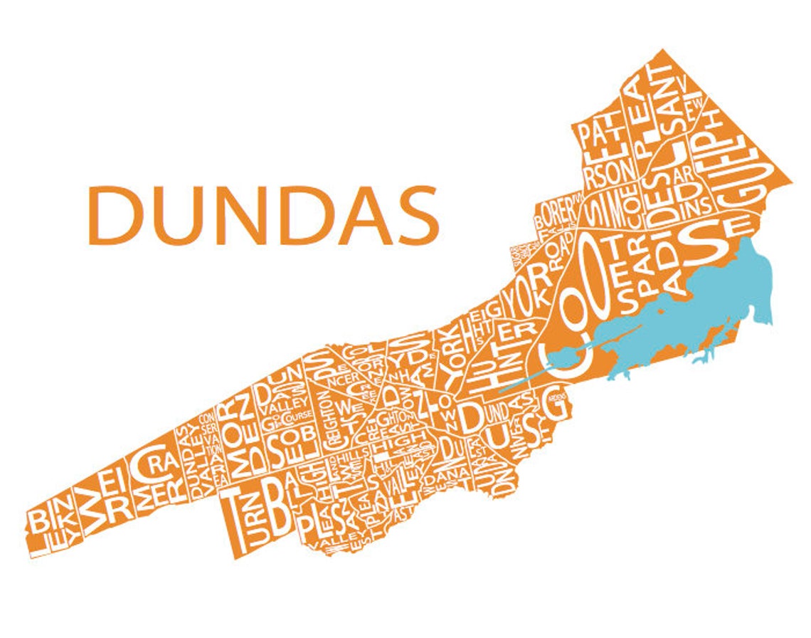 Typographic Map of Dundas Ontario Neighbourhood Map | Etsy Canada