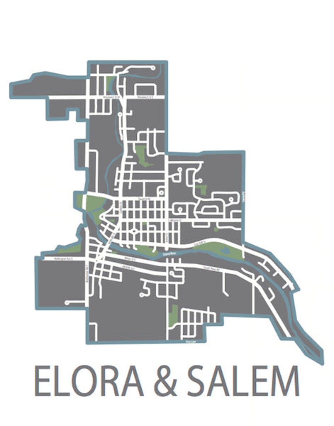 Typographic Map of Elora and Salem Ontario Wellington | Etsy