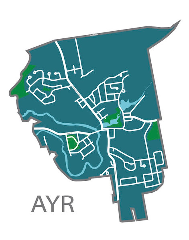 Typographic Map of Ayr Ontario North Dumfries Community Map - Etsy