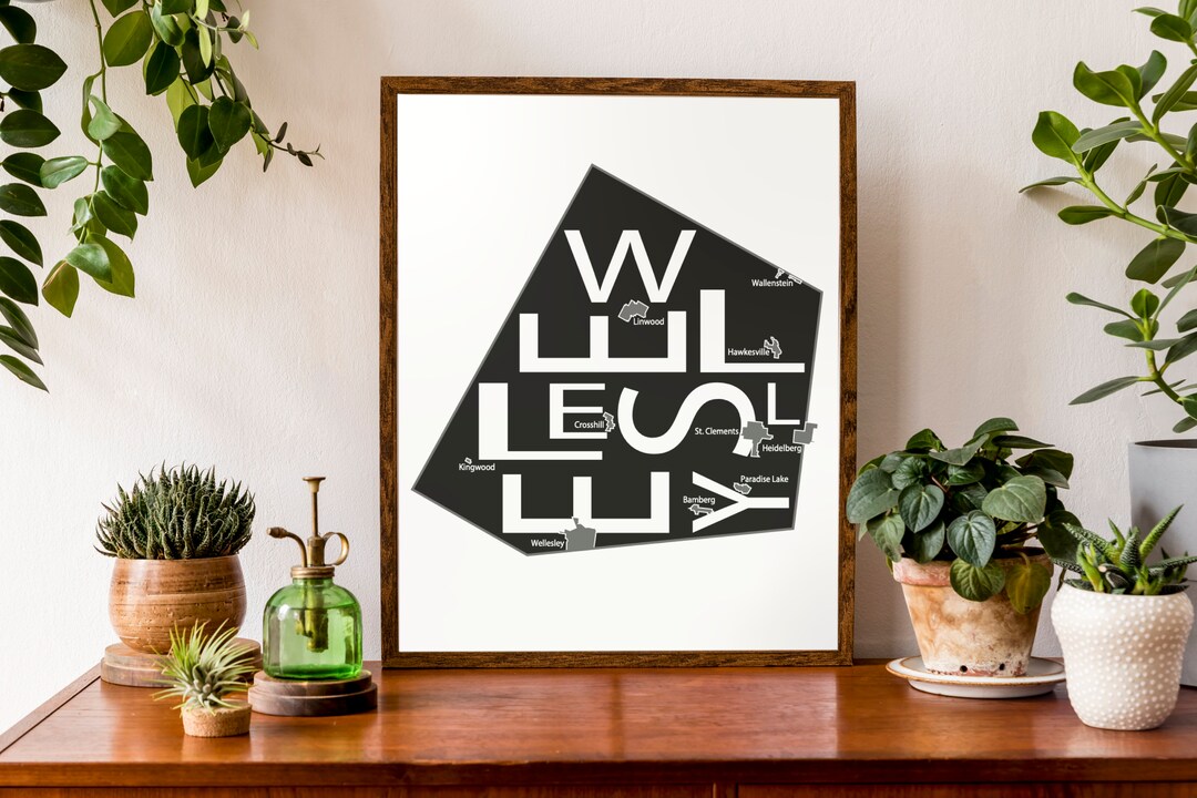 Typographic Map of Wellesley Township Region of Waterloo - Etsy
