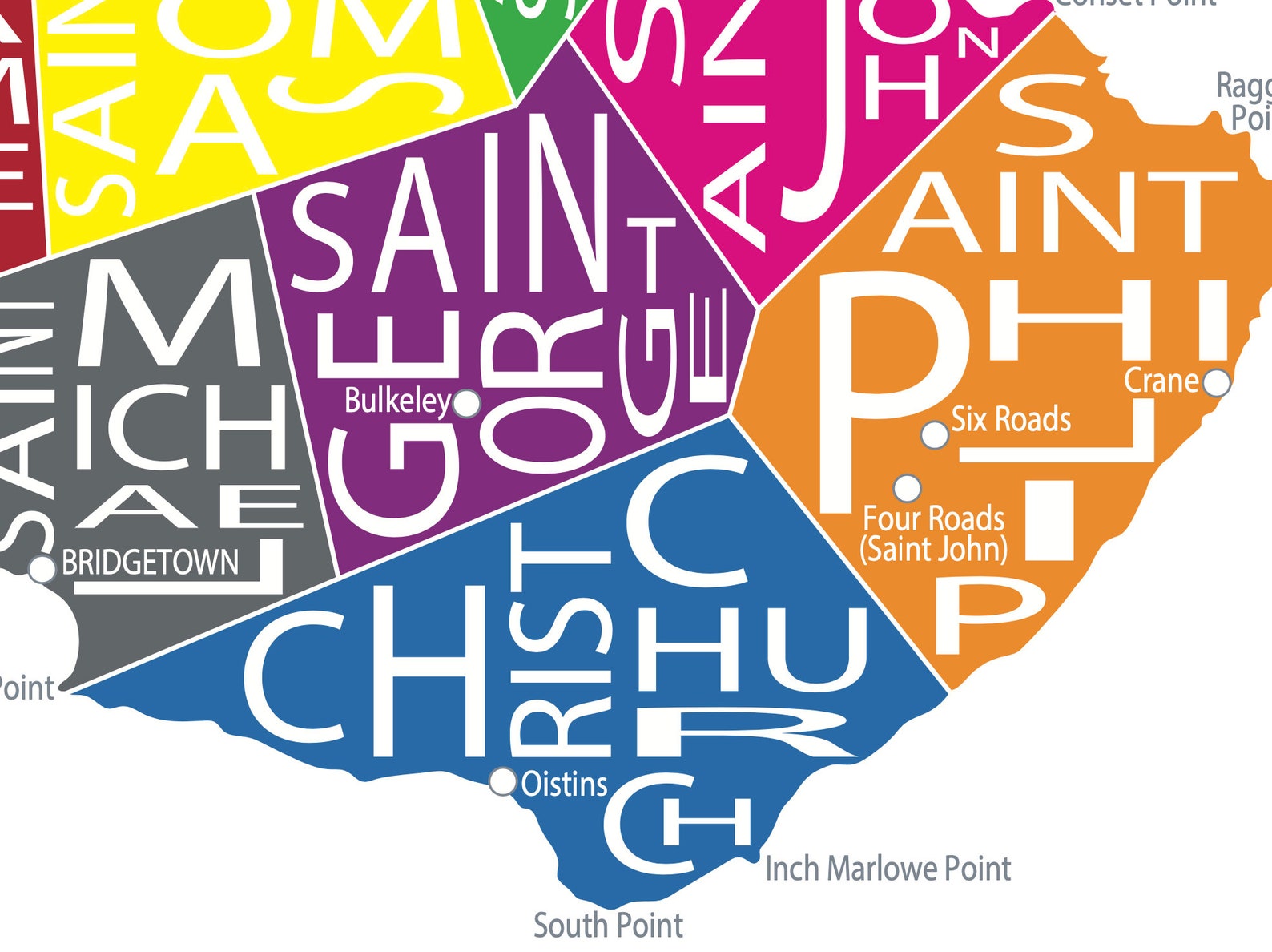 Typographic Map of Barbados Caribbean Island Map West - Etsy