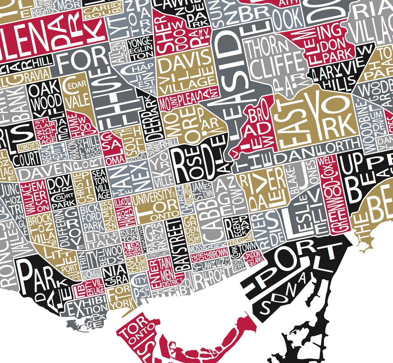Typographic Map of Toronto, Ontario | City Map Print | Neighbourhood ...
