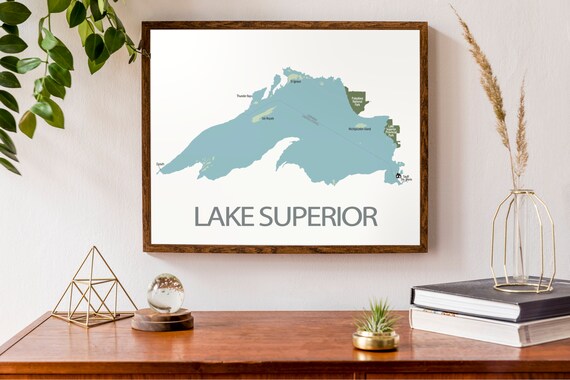Typographic Map of Lake Superior United States & Canada Map | Etsy