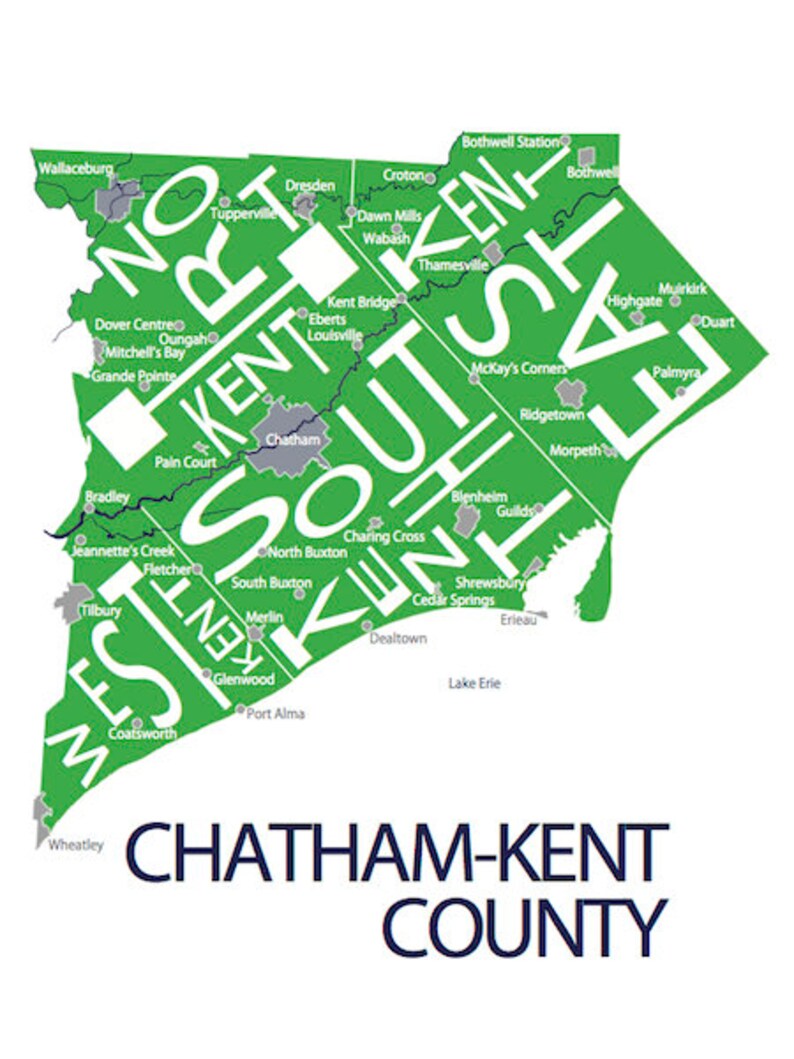 Typographic Map of Chatham-kent County Ontario County Map | Etsy
