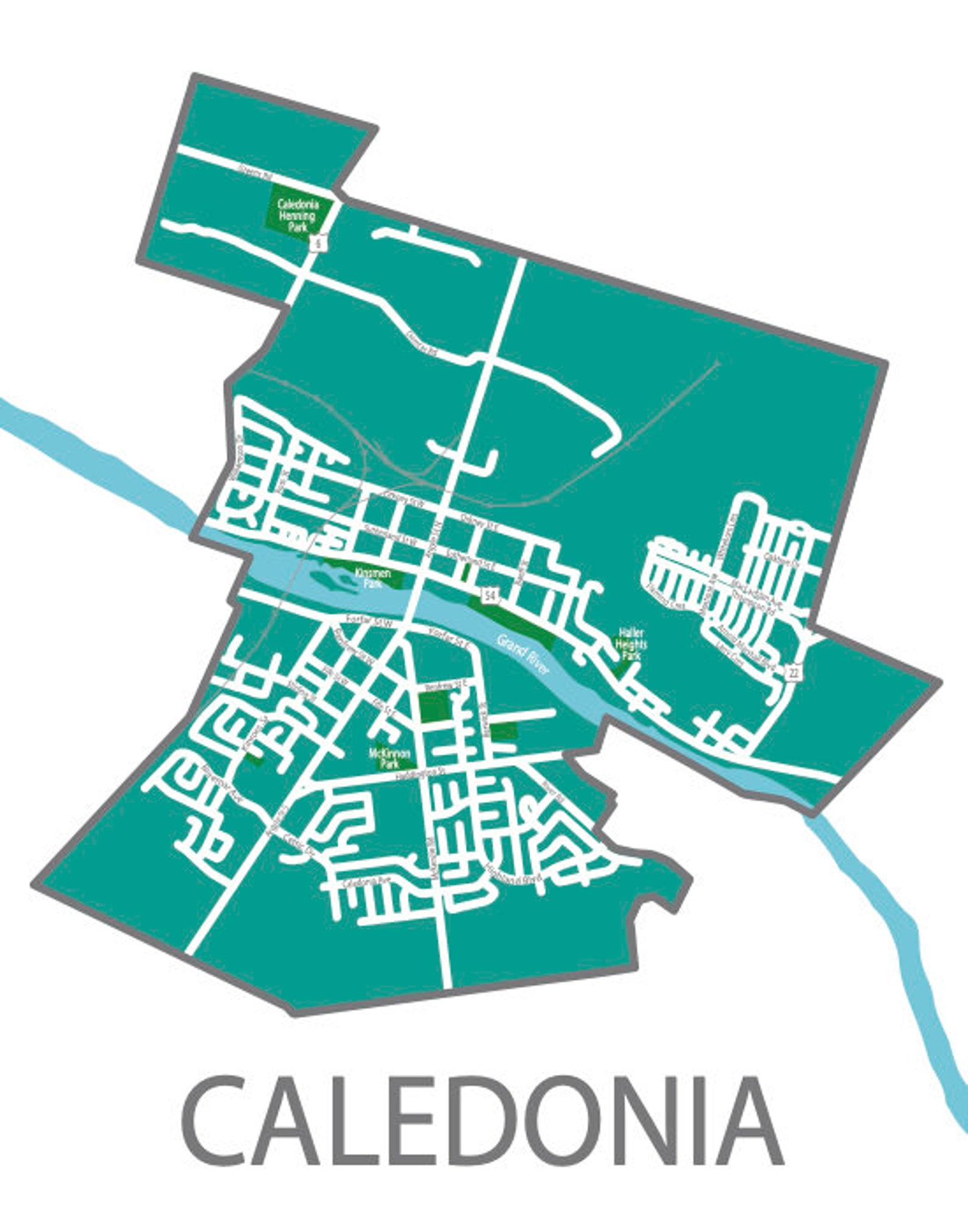 Typographic Map of Caledonia, Ontario | Haldimand County | City Map ...