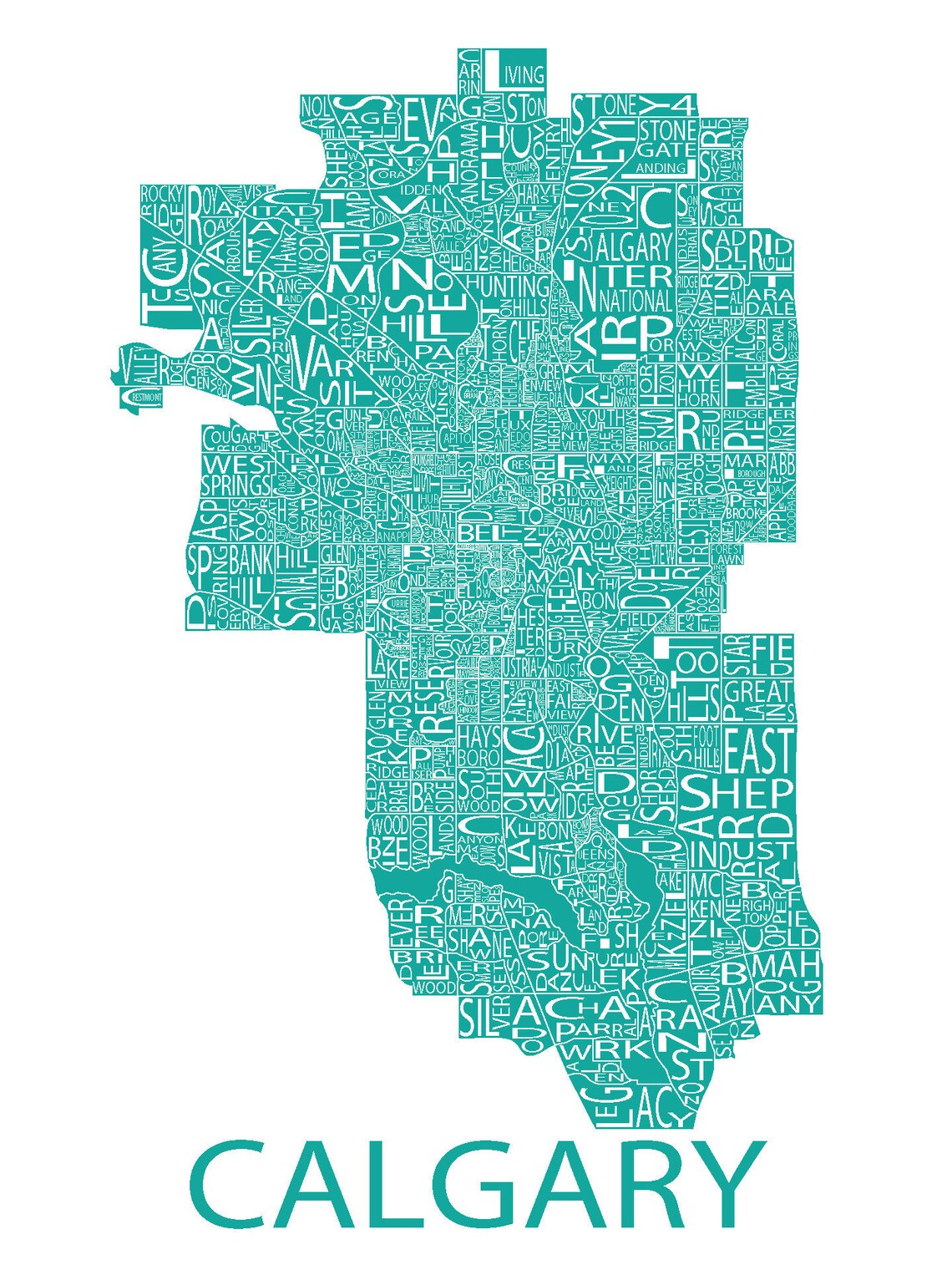 Typographic Map of Calgary Neighbourhood Poster Alberta - Etsy Canada