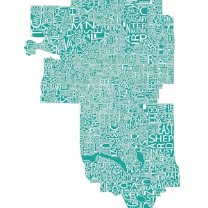 Typographic Map of Calgary | Neighbourhood Poster | Alberta City Map ...