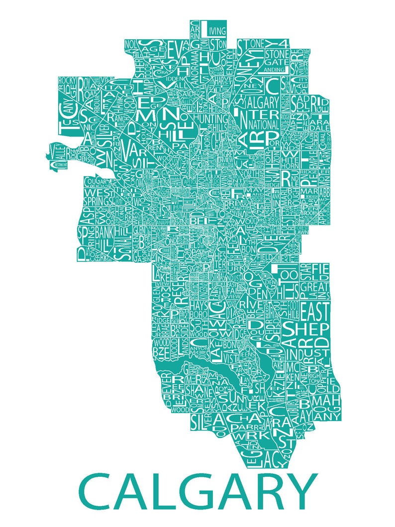 Typographic Map of Calgary Neighbourhood Poster Alberta - Etsy Canada