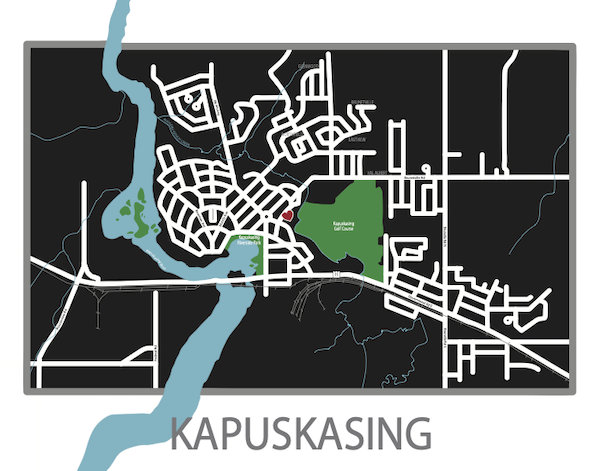 Typographic Map of Kapuskasing, Ontario | Cochrane District | City Map ...