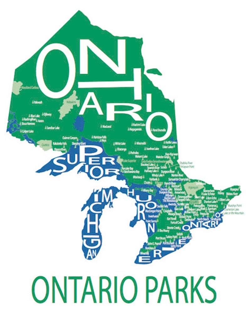 Typographic Map of Provincial Parks in Ontario | Ontario Parks Map ...