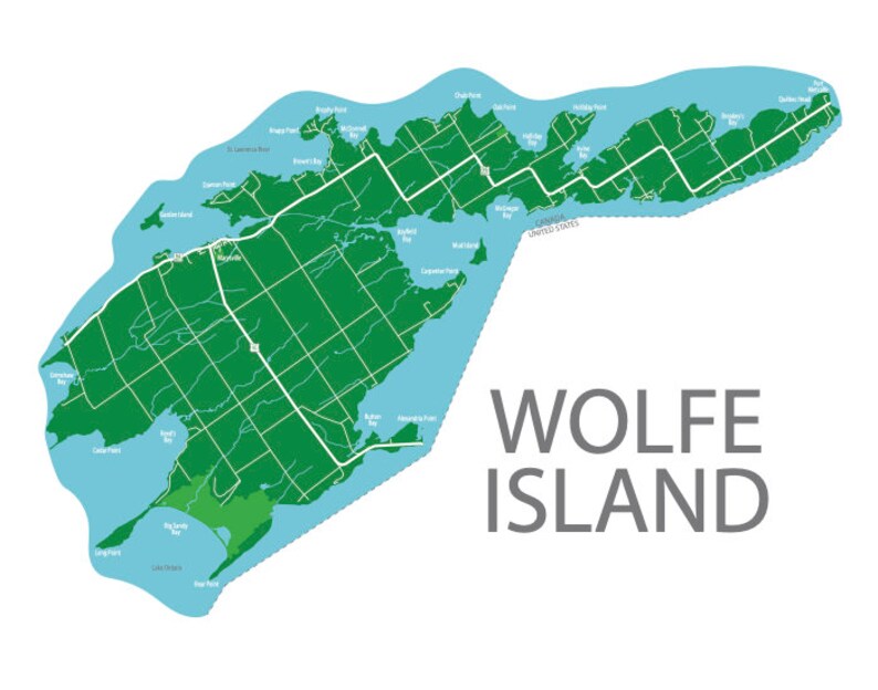 Typographic Map of Wolfe Island, Ontario, Canada | Thousand Islands ...