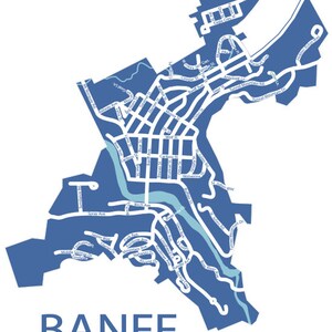Typographic Map of Banff, Alberta | Canadian Rockies Town Map | City ...