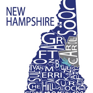 Typographic Map of New Hampshire | USA State Map | NH State Map ...