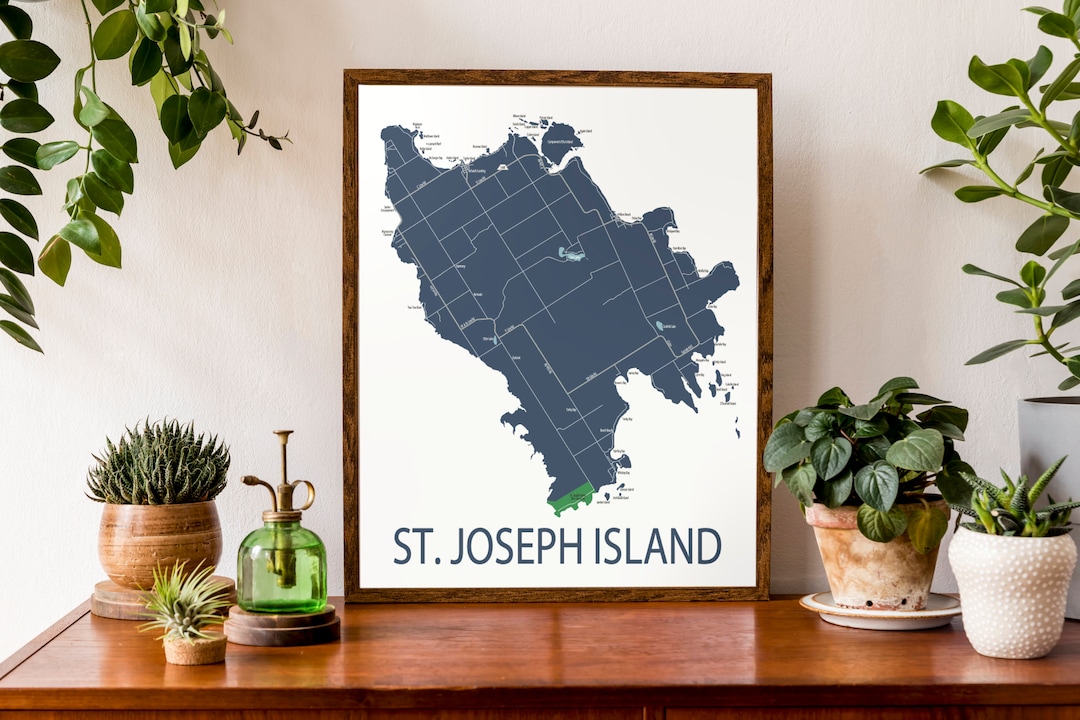 Typographic Map of St. Joseph Island, Ontario, Canada | Ontario Island ...