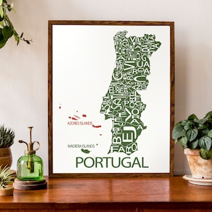 Typographic Map of Azores Islands, Portugal | Portuguese Republic Map ...
