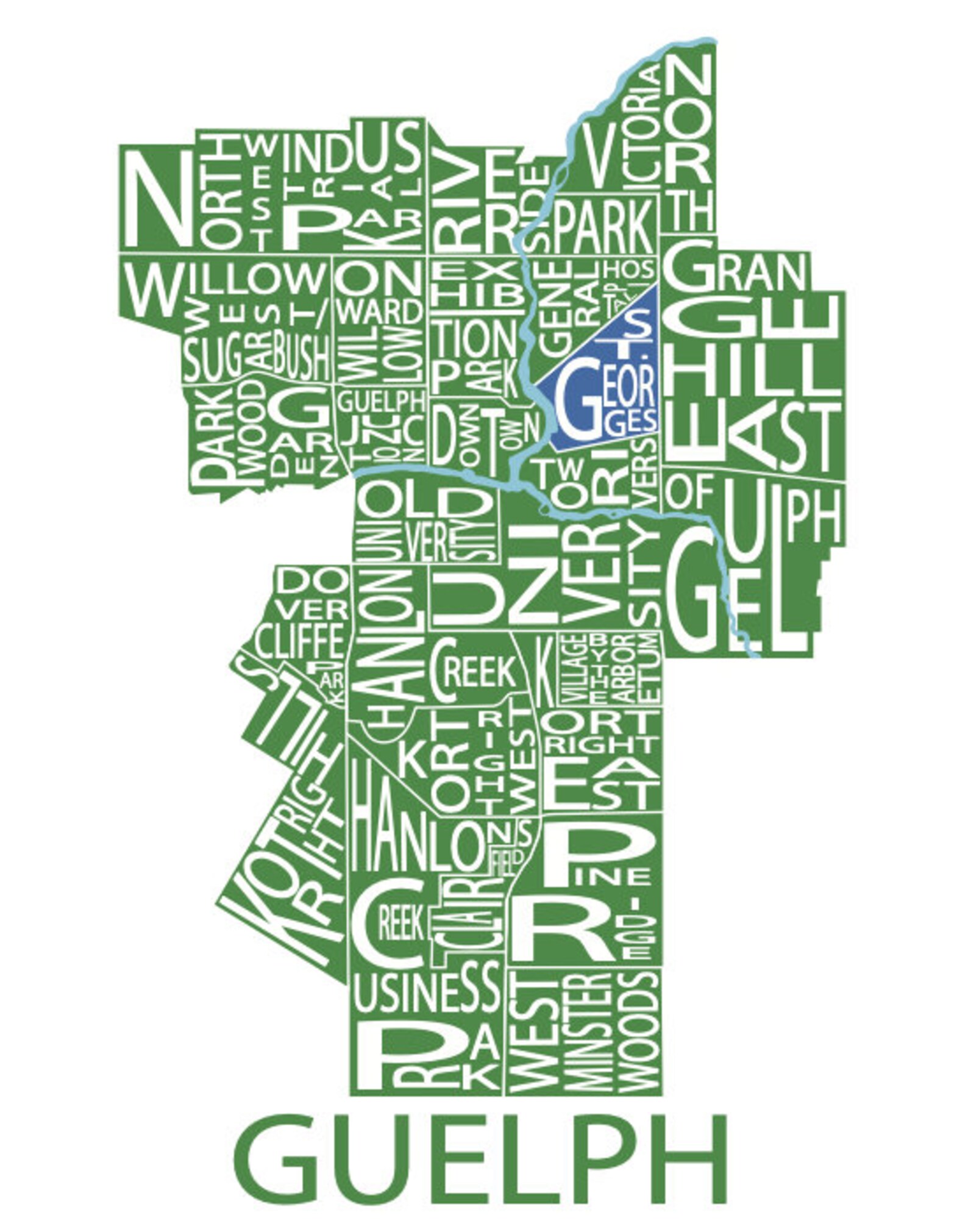Typographic Map of Guelph Ontario - Etsy