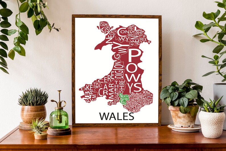 Typographic Map of Wales | European Country Map | United Kingdom Map ...