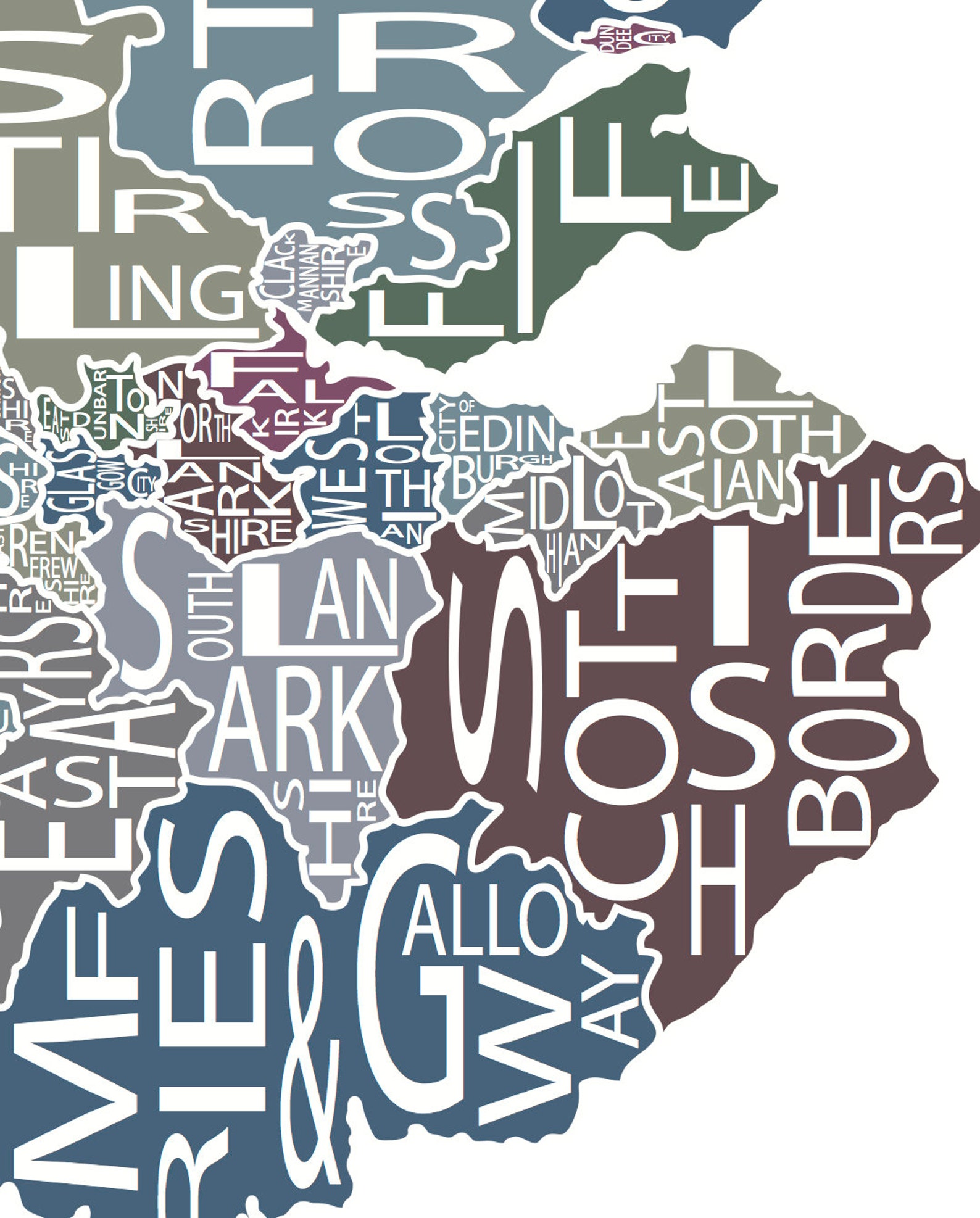 Typographic Map of Scotland | Country Map Print | European Map | United ...