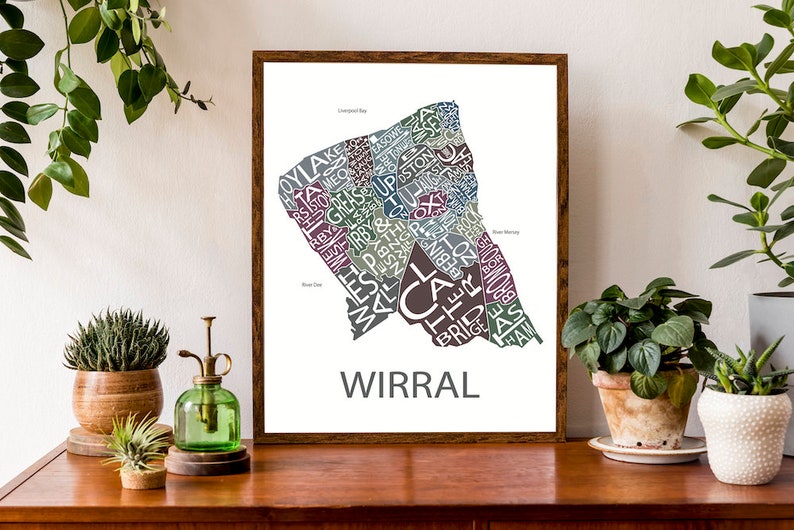 Typographic Map of Wirral, England | Borough of Wirral Map | Merseyside ...
