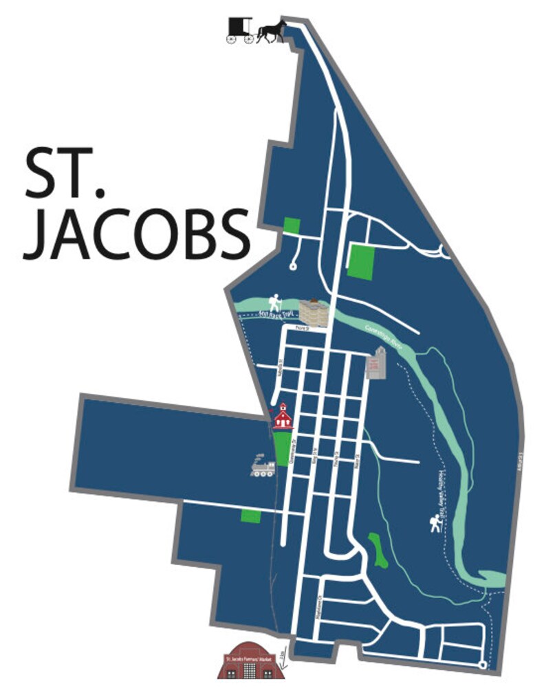 Typographic Map of St. Jacobs Ontario Waterloo Region Town - Etsy