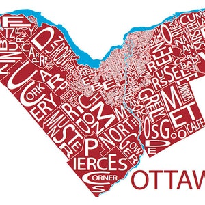 Typographic Map of Ottawa, Ontario | Neighbourhood Poster | City Map ...