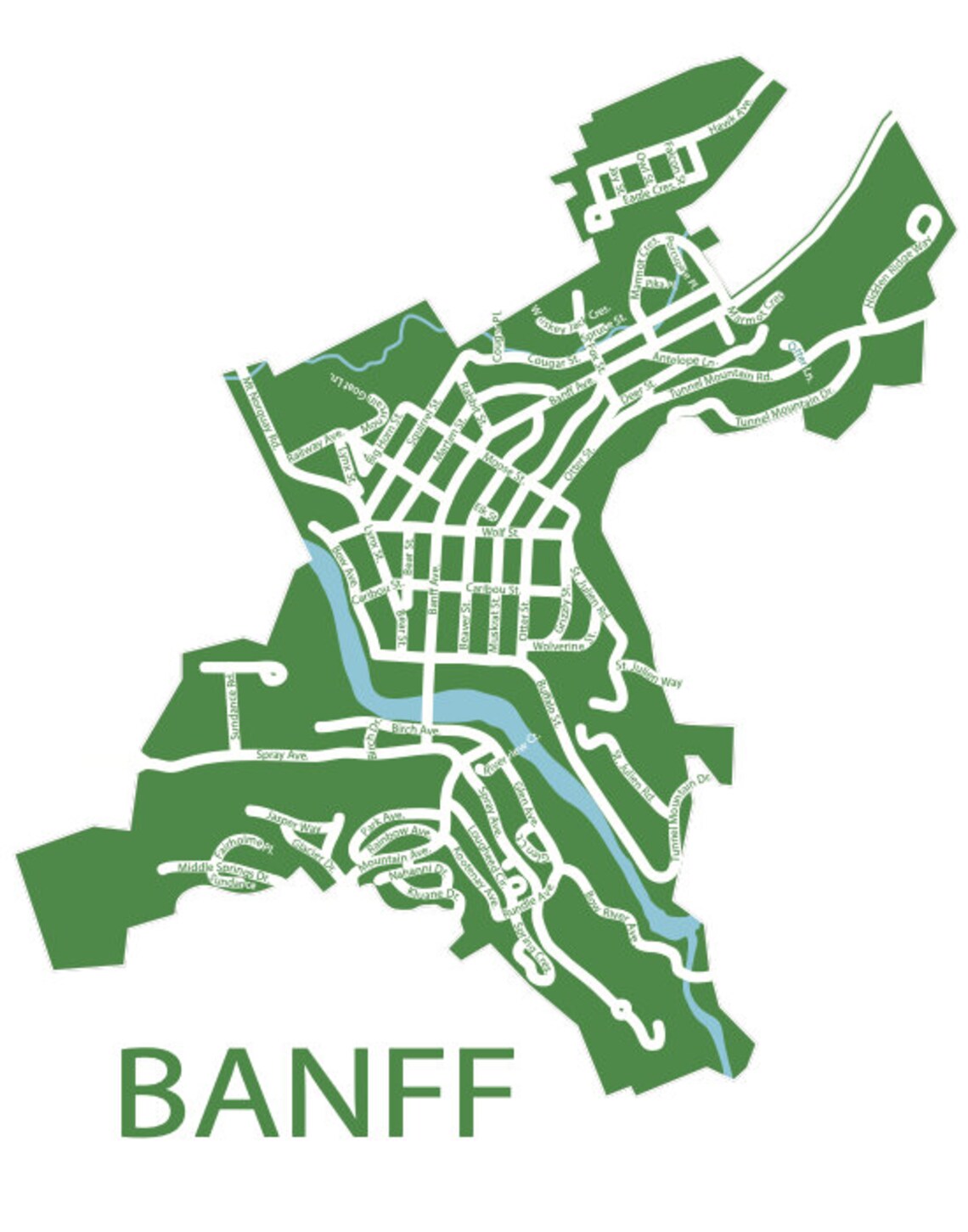 Typographic Map of Banff Alberta Canadian Rockies Town Map - Etsy