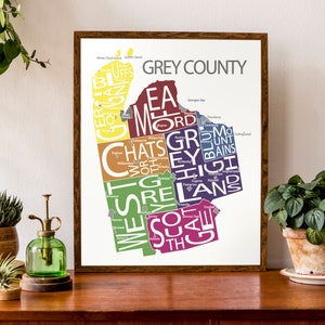 Typographic Map of Grey County Georgian Bay Area Map - Etsy