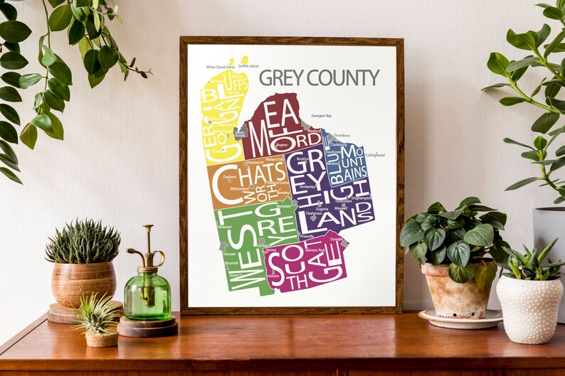 Typographic Map of Grey County Georgian Bay Area Map - Etsy