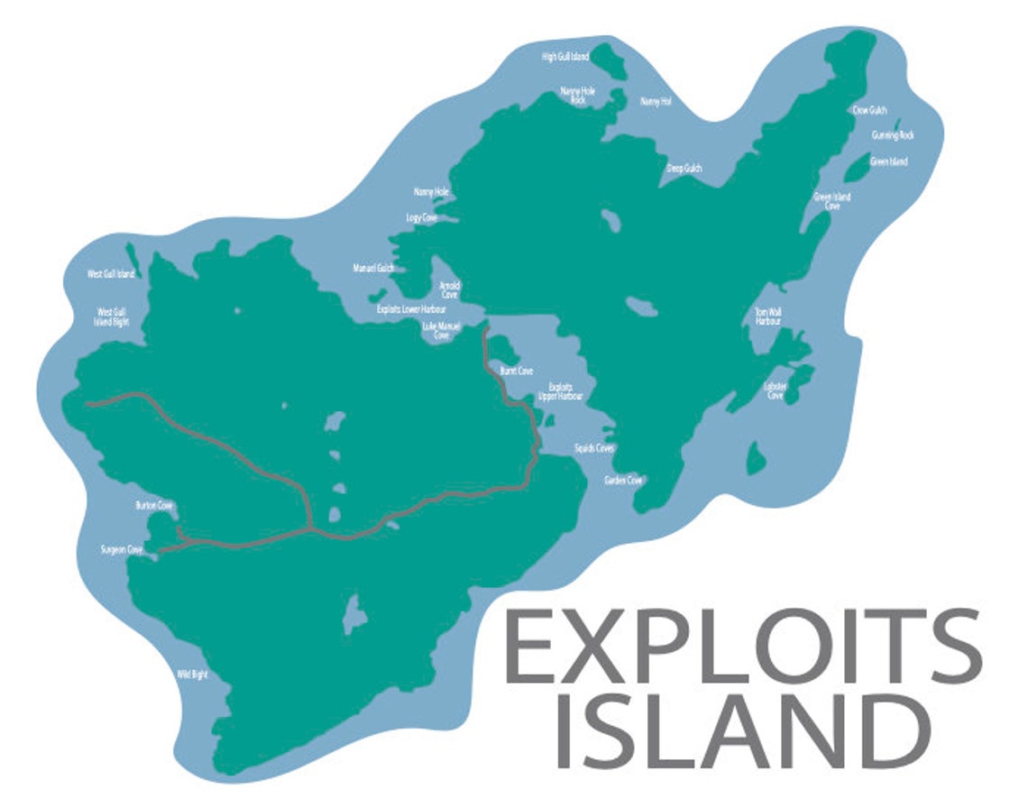 Typographic Map of Exploits Island Newfoundland Atlantic - Etsy Canada